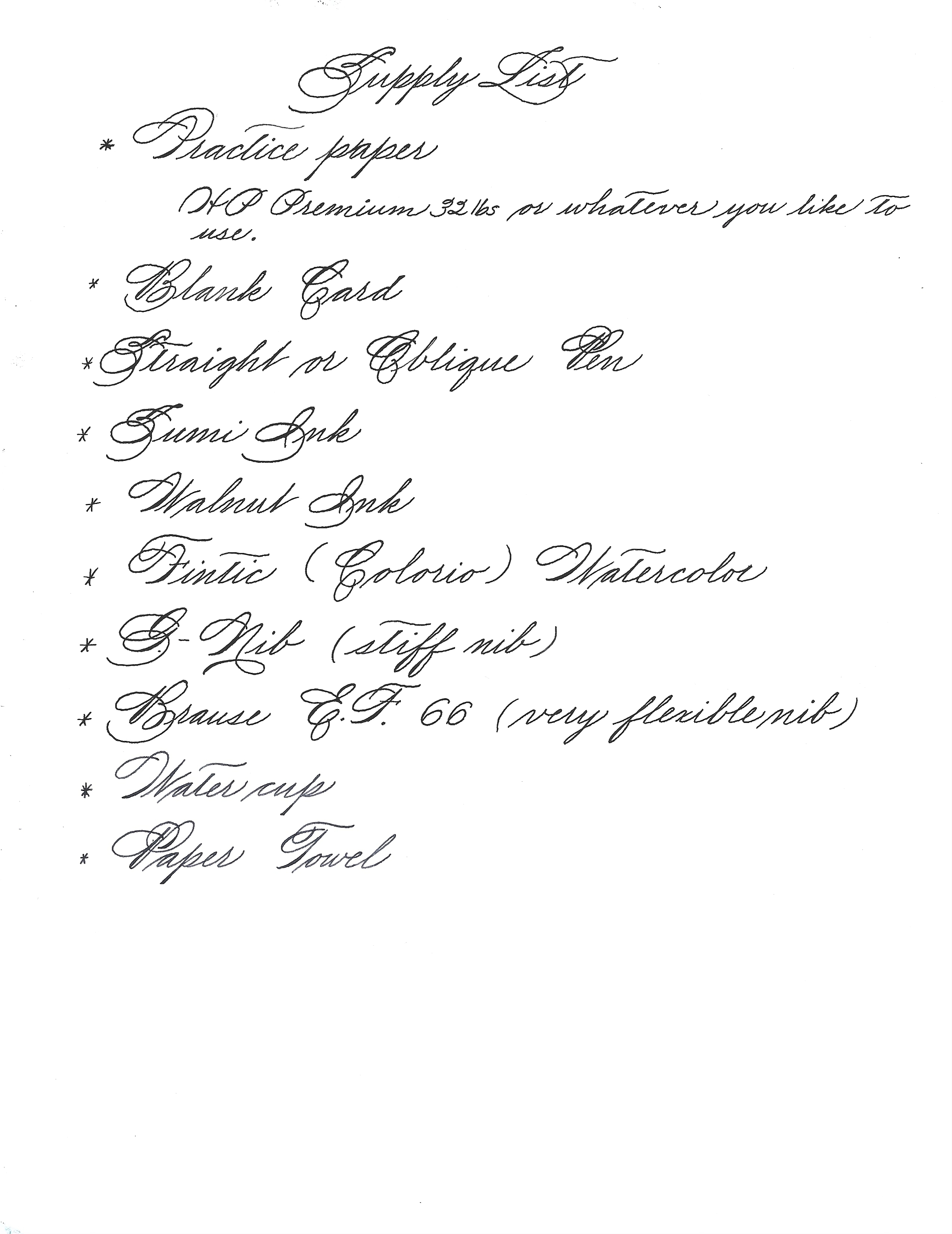 Valley Calligraphy Guild Schedule of Events